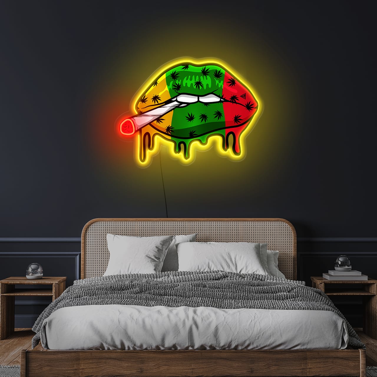 Smoking Rasta Lips Neon Sign | Neon Acrylic Artwork