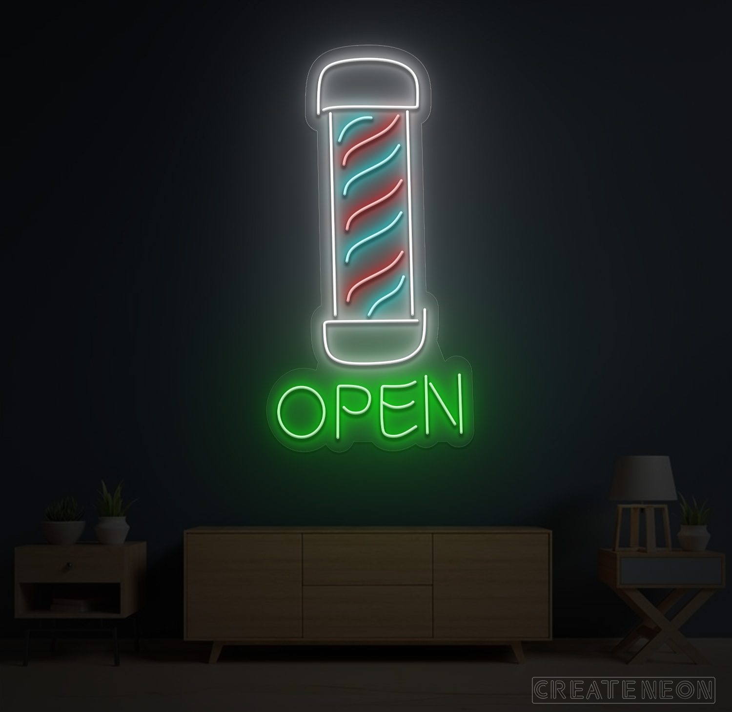 Barber Shop Open Neon Sign |lets customers know Shop is open